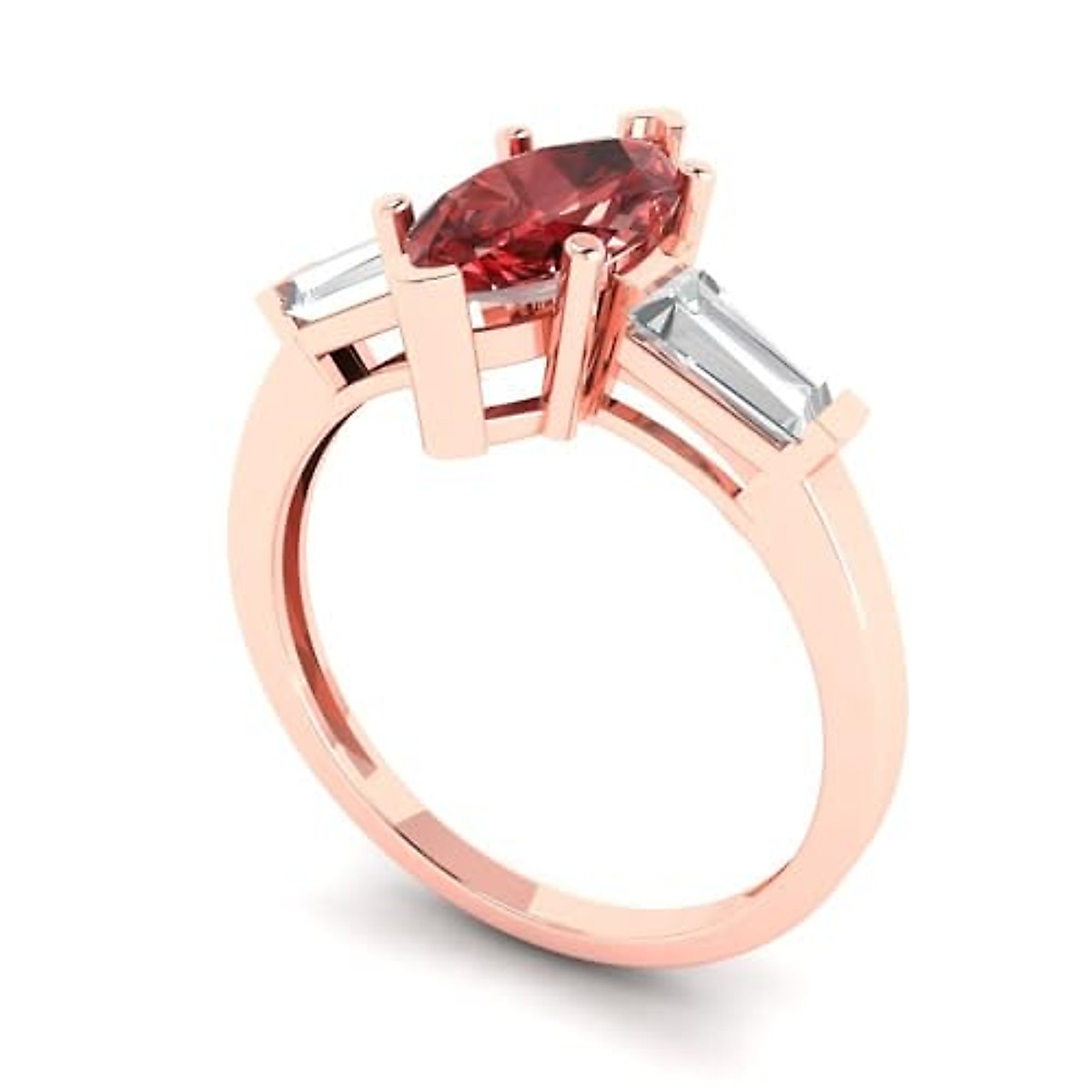 Clara Pucci 2 ct Marquise cut 3 stone Solitaire Genuine Natural Red Garnet Engagement Promise Anniversary Bridal Ring 18K Rose Gold 9