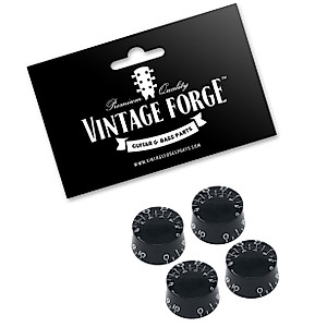 Vintage Forge Black Speed Knobs Compatible with Gibson Les Paul SG Electric Guitar (Set of 4) Fits 24 Fine-Spline USA (Imperial) Split Shaft Pots Recessed RS24US-BLK4
