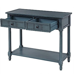 Merax Narrow Console Sofa Table with Drawers and Long Shelf for Living Room, Entryway/Hallway, Retro Navy