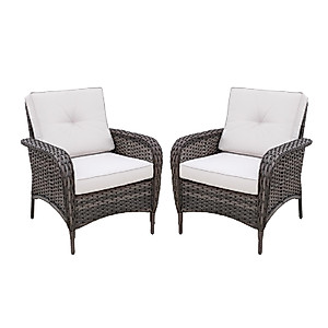 COOS BAY 2-Piece Outdoor Wicker Patio Chair, 2pc PE Rattan Dining Chairs for Garden, Lawn, Deck, Backyard, Beige/Brown