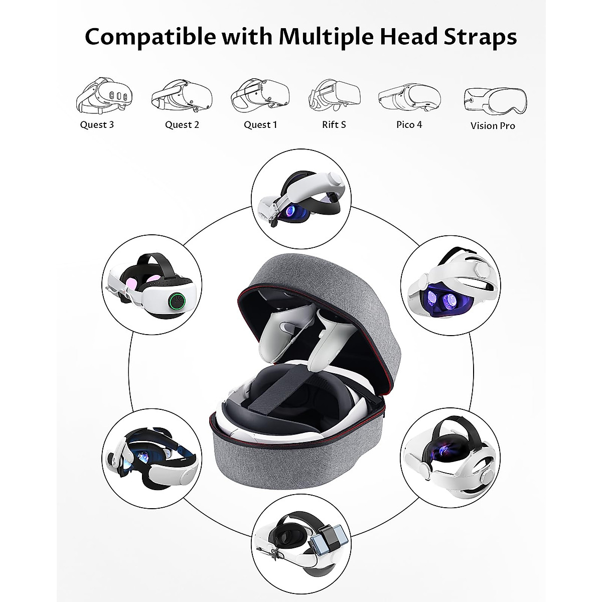 VORI Case for Meta Quest 3/Oculus Quest 2 Accessories/Vision Pro/Pico 4, Fit Elite Strap Battery Version/Kiwi Design/BOBOVR Head Strap, with Len Protector, Portable Hard Carrying Case for Meta Quest 2