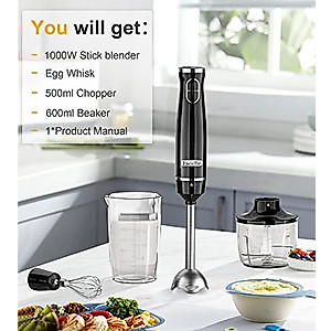 Facelle Immersion Hand blender 1000W, 4-in-1 Handheld Smoothie Blender Stick Blender with Chopper, Beaker, Whisk for Smoothie, shakes, Baby Food, Sauces Red, Puree, Soup