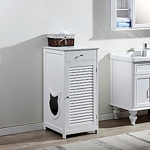 Penn-Plax Cat Walk Furniture: Contemporary Home Cat Litter Enclosure - Storage Drawer, Inner Shelf, and Shutter Style Door - White