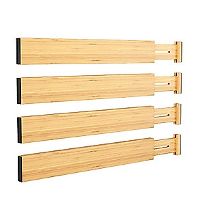 BAMEOS Drawer Dividers Bamboo Separators Organization Expandable Organizers for Kitchen Bedroom Bathroom Dresser Office 4-pack