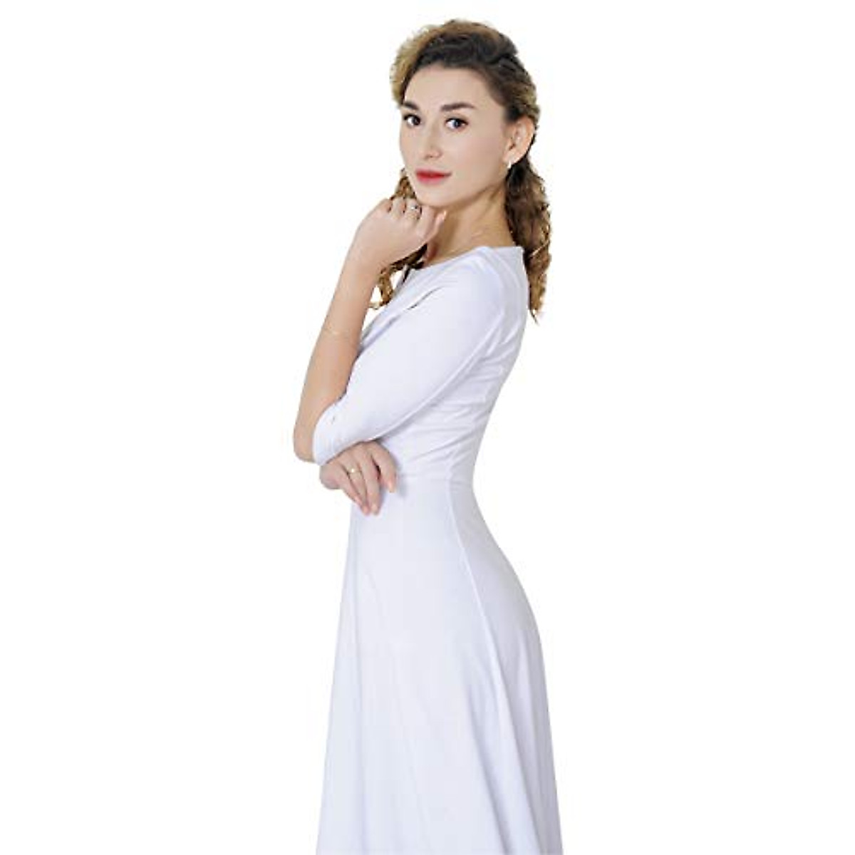 Marycrafts Women's Fit Flare Tea Midi Dress for Office Business Work 12 White