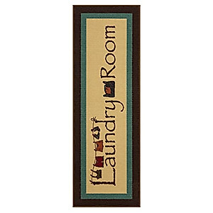 Machine Washable Bordered Laundry Room Rug Non-Slip Rubberback 2x5 Laundry Runner Rug for Laundry Room, Bathroom, Washroom, 20" x 59", Beige Laundry
