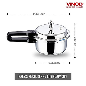 Vinod Pressure Cooker Stainless Steel – Outer Lid - 2 Liter – Induction Base Cooker – Indian Pressure Cooker – Sandwich Bottom – Best Used For Indian Cooking, Soups, and Rice Recipes, Quinoa