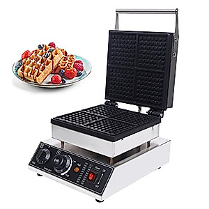 SNKOURIN Commercial Waffle Maker,4 Pieces Nonstick Electric Waffle Maker Stainless Steel 110V Temperature and Time Control Belgian Waffle Maker for Bakery,Restaurant,Snack Bar or Home