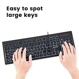 Perixx PERIBOARD-329 Wired USB Backlit Keyboard, Big Print Letter with 7-Color Illuminated LED, X Type High Scissor Keys, Black, US English Layout (11663)