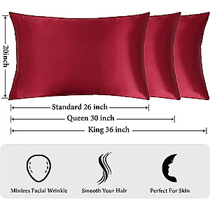 THOHAG Satin Pillowcase for Hair and Skin Set of 1, Queen Size 𝟭𝟮𝟬𝗚𝗦𝗠 Thicken Silk Pillow case, Soft and Smooth Satin Pillow Covers for Living Room, Burgundy