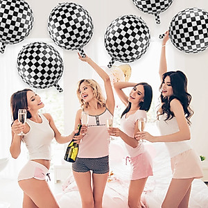 6 Pieces Checkered Balloons, Race Car Balloons 22 Inch Black and White Checkered Balloons 4d Round Sphere Foil Checkered Flag Balloons for Boy Adult Racing Themed Party Decoration Supply