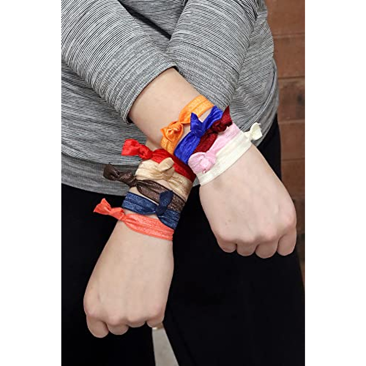 Neutral Tones Hair Ties No Crease Ponytail Holders (Available in Lots of Pack Quantities) - Ouchless Elastic Styling Accessories Pony Tail Holder Ribbon Bands - By Kenz Laurenz (50 Pack)