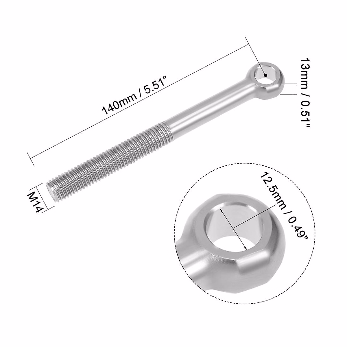 uxcell M14 x 140mm Machinery Shoulder Swing Lifting Eye Bolt 304 Stainless Steel Metric Thread 2pcs