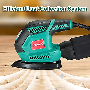 HYCHIKA Detail Sander, 14,000 OPM Compact Electric Sander Tool with 12 Pcs Sandpapers,Efficiency Dust Collection System,Suitable for Tight Spaces Sanding,Polishing,Removing Paint in Home Decoration