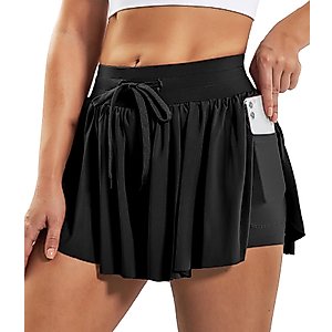 Ewedoos Flowy Shorts for Women 2 in 1 Gym Workout Shorts Women Breezy Soft Butterfly Yoga Athletic Running Shorts for Women Black