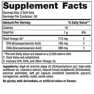 Nordic Naturals Algae Omega - 60 Soft Gels - 715 mg Omega-3 - Certified Vegan Algae Oil - Plant-Based EPA & DHA - Heart, Eye, Immune & Brain Health - Non-GMO - 30 Servings