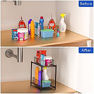 MaraFansie Under Sink Organizers and Storage Pull Out Organizer Kitchen Cabinet Rack with Sliding Drawers, Black
