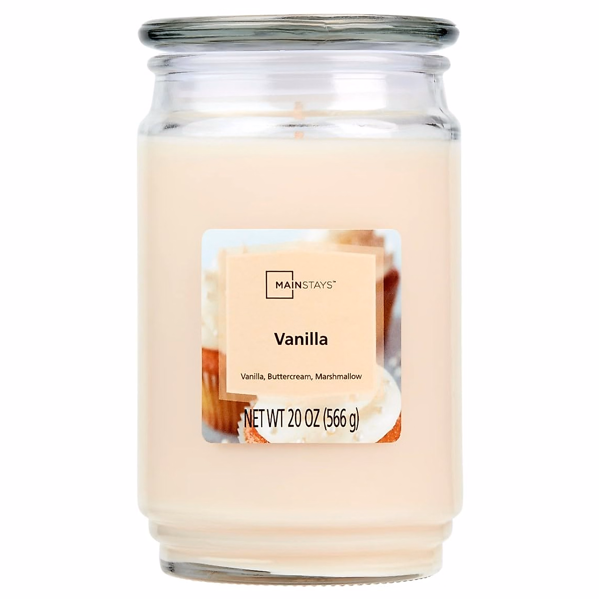 Mainstays Vanilla Scented Single-Wick Large Glass Jar Candle, 20 oz, Over 100-120 Hours of Burn Time