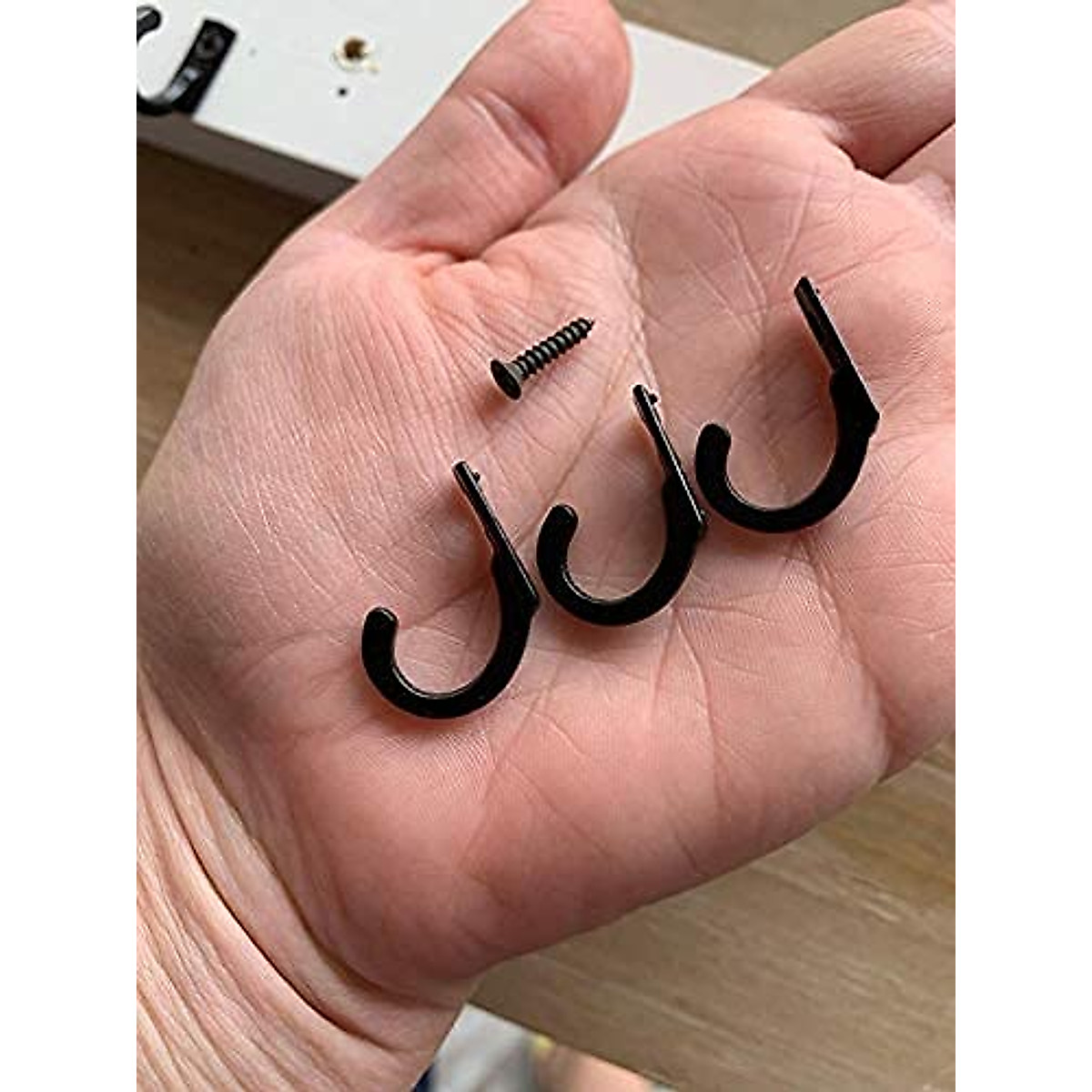 58 Pieces Black Small Key Hooks, Steel Wall Mounted Coat Hook, Single Hanger for Hanging Hat, Jewelry, Coffee Cups, Kitchen Towel Little Hook with Black Screws for Farmhouse Retro Crafting Projects