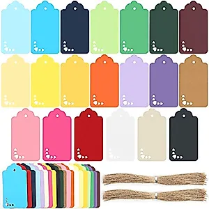 Koogel 200 PCS Gift Tags, 20 Colors Tags with String Paper Tags Colored Tags for Gift Valentine's Day Christmas Weeding Holiday Wedding DIY Crafts