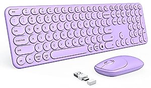 Purple Keyboard and Mouse Wireless, PEIOUS Cute Wireless Keyboard and Mouse with USB and Type C Receiver, Full Size Cordless Purple Wireless Keyboard for Mac and Windows, Laptop, PC (Purple)