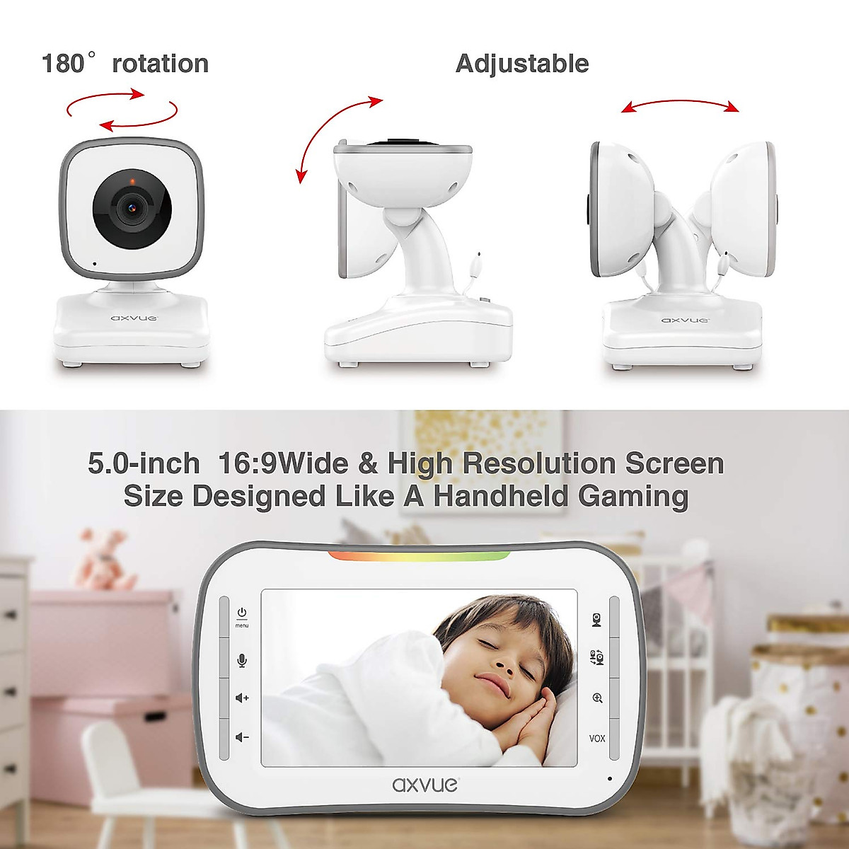 A242-A Video Baby Monitor, 4.3" High Resolution Display, 2 Cams for 2 Rooms, 18-Hour Battery Life, 1000ft Range, 2-Way Communication, Secure Privacy Wireless Technology