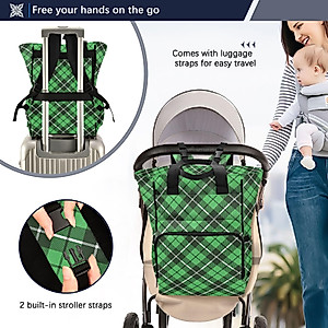Jihqo Diaper Bag Backpack National Tartan Green Saint Patrick Travel Diaper Bags for Women, 10L Functional Baby Changing Bag with Insulted Pockets, Stroller Straps