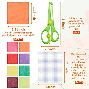 Containlol 24 Pieces Extra Large Thanksgiving Fall Leaf Craft Suncatchers Kit Tissue Arts Autumn Leaves Suncatchers 1600 Tissue Paper Squares 24 PVC Contact Paper with Safety Scissor for DIY Craft