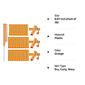 36 Pieces Cold Wave Rod Hair Perm Rods Hair Rollers Perming Rods Curlers with Steel Rat Tail Comb for Hairdressing Styling (Orange, 0.87 Inch)