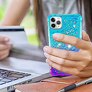 CAIYUNL for Google Pixel 7a Case with Screen Protector, Glitter Bling Floating Liquid Women Girls Soft TPU Slim Cute Phone Case Shockproof Protective Cover for Google Pixel 7a (2023)-Blue/Purple