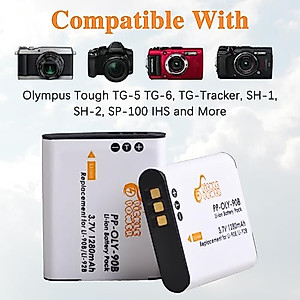 Pickle Power 2 Pack LI-92B LI-90B Battery and LED Dual Charger Compatible with Olympus Tough TG-5 TG-6 TG-4 TG-3 TG-2 TG-1 TG-Tracker SH-50 iHS SH-60 XZ-2 iHS SH-1 SH-2 SP-100 (Not for SP-700)