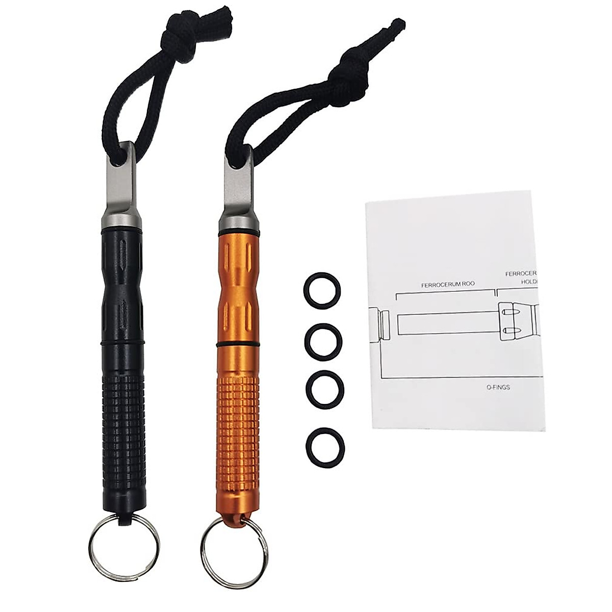 2-Pack Compact Fire Starter Sticks Scraper Striker Waterproof Fire Steel Strikes Survival Ferro Rod Flint Fire Steel Spark Magnesium Rod for EDC, Emergency Survival Kits,Camping,Hiking(Green+Orange)