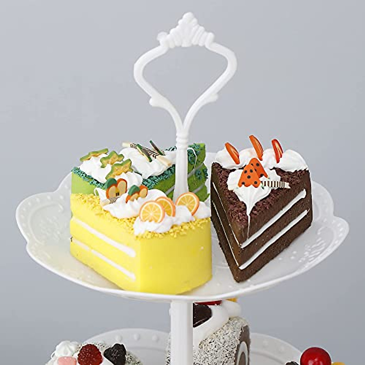 2 Set of 3-Tier Plastic Cupcake Stand Dessert Plates Mini Cakes Fruit Candy Display Tower White for Kids Birthday Tea Party Baby Shower Serving Tray, Round