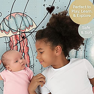 JumpOff Jo - Large Waterproof Foam Padded Play Mat for Infants, Babies, Toddlers, Play Pens & Tummy Time, Foldable Activity Mat, 70 in. x 59 in. - Seaside