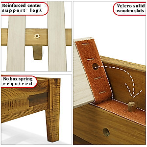 Acacia Sierra Bed Frame with Headboard Solid Wood Platform Bed, Queen Bed Frame, Tall Headboard Wood Bed Compatible with All Mattress Types, No Box Spring Needed, Caramel - Early American