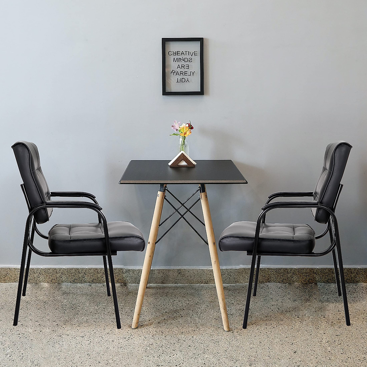 ZenStyle Set of 2 Office Leather Guest Chairs with Padded Arm Rest, Reception Chairs Executive Side Chair with Bonded Leather and Black Metal Frame for Waiting Room, Conference, Reception Meeting