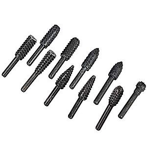 Eyech 10pc 1/8''(3mm) Shank Carbon Steel Rotary Burr Rasp Set Wood Carving File Rasp Drill Bits for DIY Woodworking Wood Carving Polishing Grinding Engraving