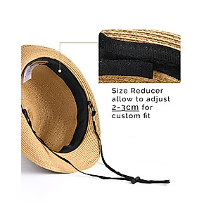 FURTALK Fedora Straw Sun Hat for Men Women Foldable Roll Up Short Brim Trilby Hat Panama Beach Hat UPF 50+ (Khaki, Medium)