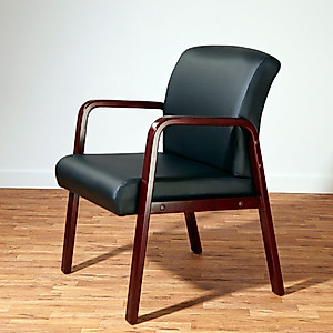 Alera ALERL4319M Alera Reception Lounge Series Guest Chair, Mahogany/black Leather