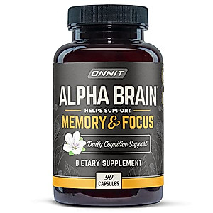 ONNIT Alpha Brain Premium Nootropic Brain Supplement, 90 Count, for Men & Women - Caffeine-Free Focus Capsules for Concentration, Brain & Memory Support - Brain Booster Cat's Claw, Bacopa, Oat Straw