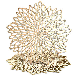 Juvale 10-Pack Gold Vinyl Placemats - Round Leaf Design Table Chargers for Fall Dining Table Settings (14.4 in)
