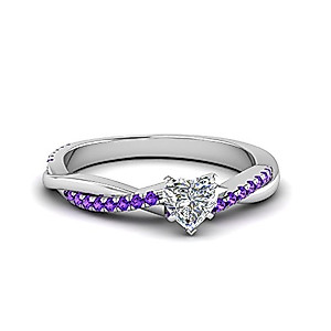 55Carat Choose Your Gemstone 925 Sterling Silver Infinity Twist Diamond Ring Natural Amethyst Heart Shape Purple Color Side Stone Engagement Rings in Size 12 with Pave Setting