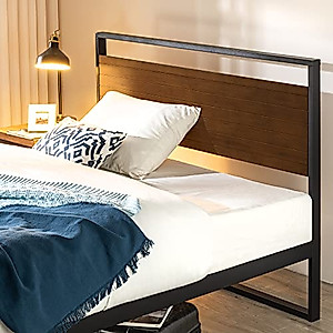 ZINUS Suzanne 44 Inch Bamboo and Metal Platform Bed Frame, Solid Steel Construction, No Box Spring Needed, Wood Slat Support, Easy Assembly, Chestnut Brown, Queen
