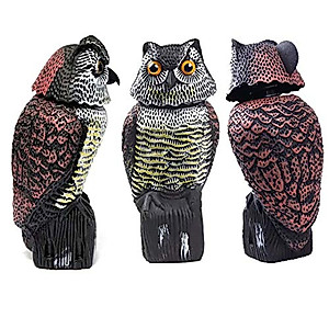 Hooyizer Owl Decoy 360 Rotate Head, Scarecrow Fake Owls Natural Enemy Realistic Owls to Scare Birds Away