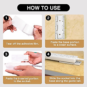Adhesive Punch-Free Socket Holder, 10Pcs Power Stirp Holder and 40Pcs Cable Clips Kit, Self-Adhesive Power Strip Holder Wall Mount-Space-Saving and Easy to Install