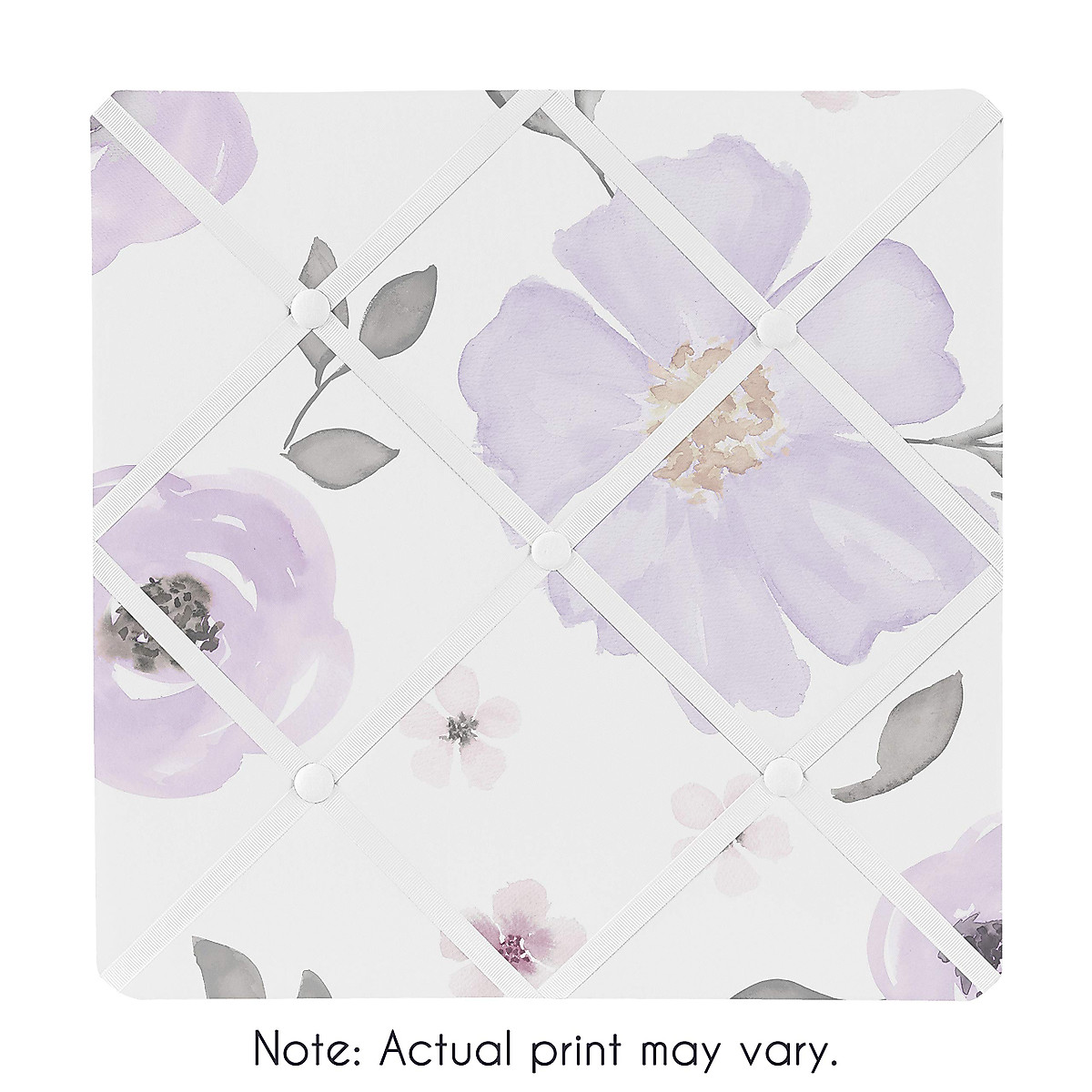 Sweet Jojo Designs Lavender Purple, Pink, Grey and White Fabric Memory Memo Photo Bulletin Board for Watercolor Floral Collection - Rose Flower