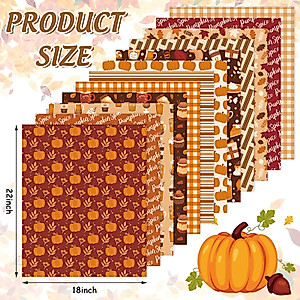 JarThenaAMCS 12Pcs Fall Cotton Fabric Bundles 18 x 22 Inch Maple Leaf Pumpkin Drinks Plaid Fat Quarters Autumn Thanksgiving Sewing Fabrics for DIY Craft Party Decor