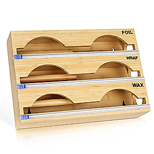 Foil and Wrap Organizer, AOMOTA Plastic wrap Dispenser with Cutter for Kitchen Storage, Aluminum foil Organizer for Pantry Organization and Storage, Storage and Organization