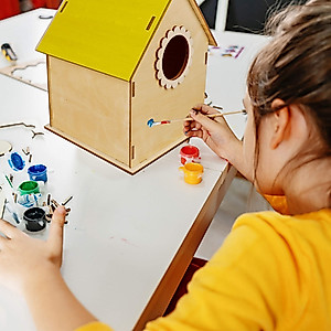 Glintoper Art Craft Wood Toys for Kids, 4 Pack DIY Bird House Kit Painting Puzzle DIY Wooden Assembly, Build and Paint Birdhouse, Include Paints & Brushes, Wooden Arts for Girls Boys Toddlers