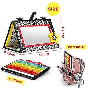 KUANGO Tummy Time Mirror Toys for Babies, High Contrast Activity Montessori Newborn Toys, Black and White Baby Toys 0 3 6 12 Sensory Infant 0-3 Months